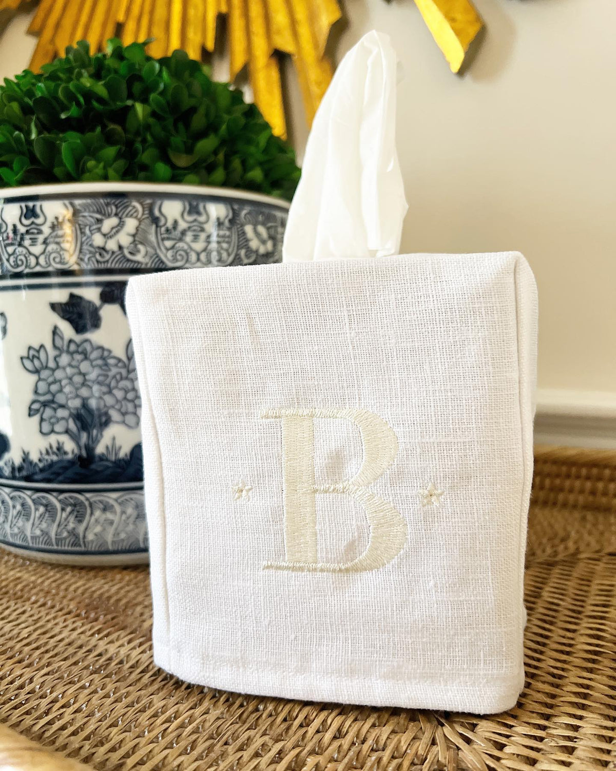 Monogram Tissue Box Cover - Carolina Dandy