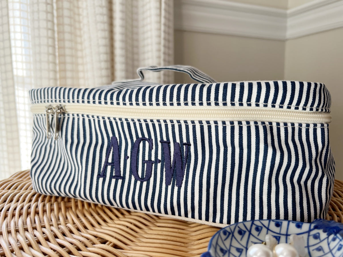 Monogrammed Stripes Train Case (3 color options) - Carolina Dandy